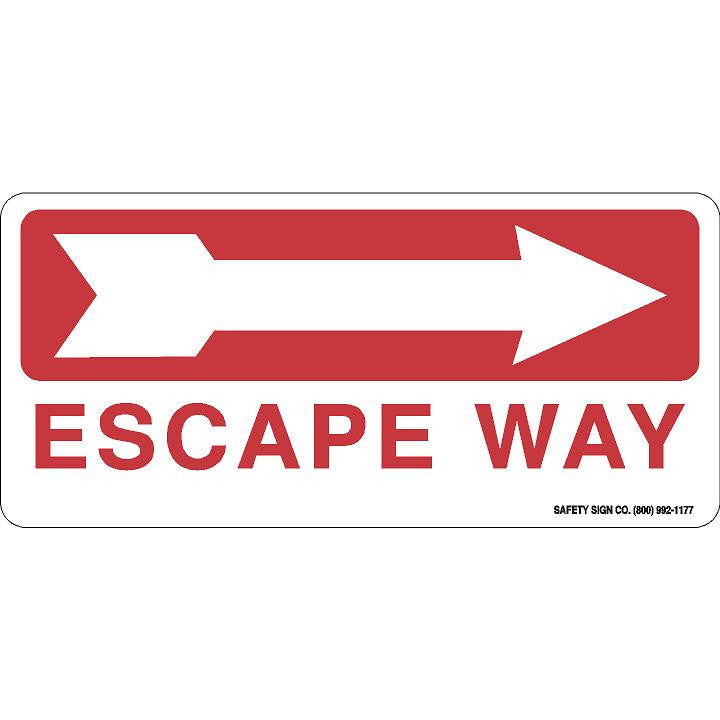 ESCAPE WAY (RIGHT ARROW) (RED/WHITE) – Safety Sign Company