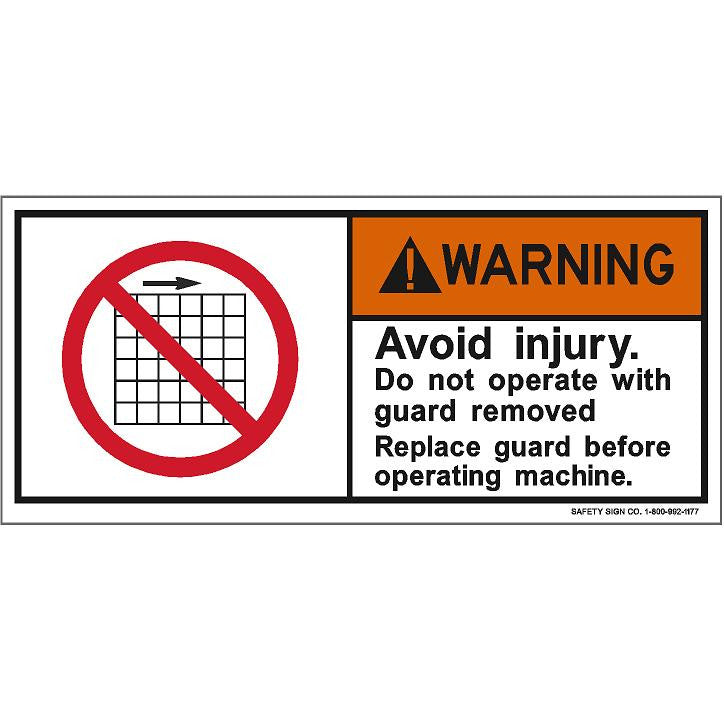 WARNING AVOID INJURY DO NOT OPERATE WITH GUARD REMOVED REPLACE GUARD B ...